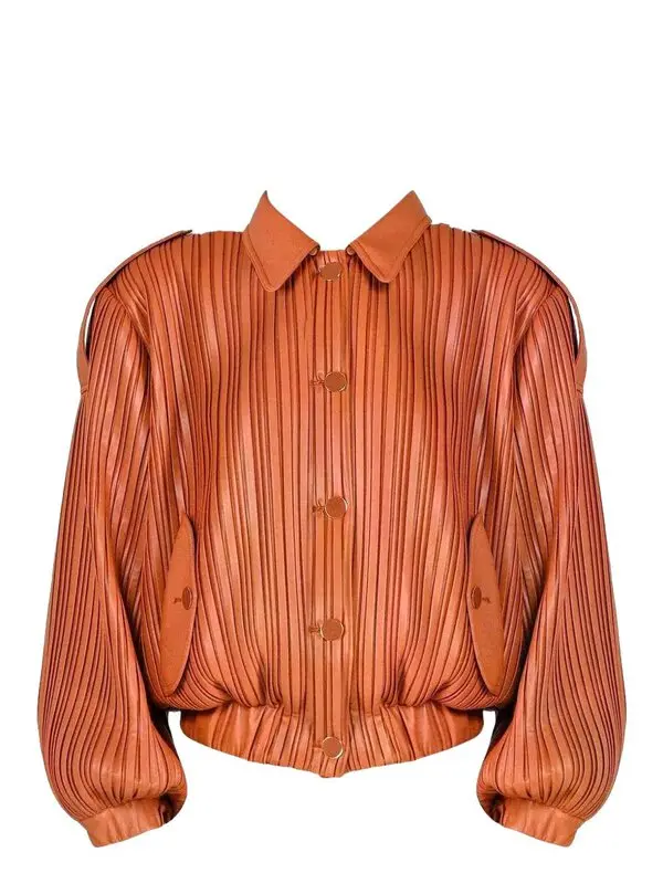 ROWEN ROSE Pleated Bomber Jacket - Orange