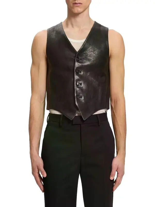 ANN DEMEULEMEESTER Alrik Leather Waistcoat - Black