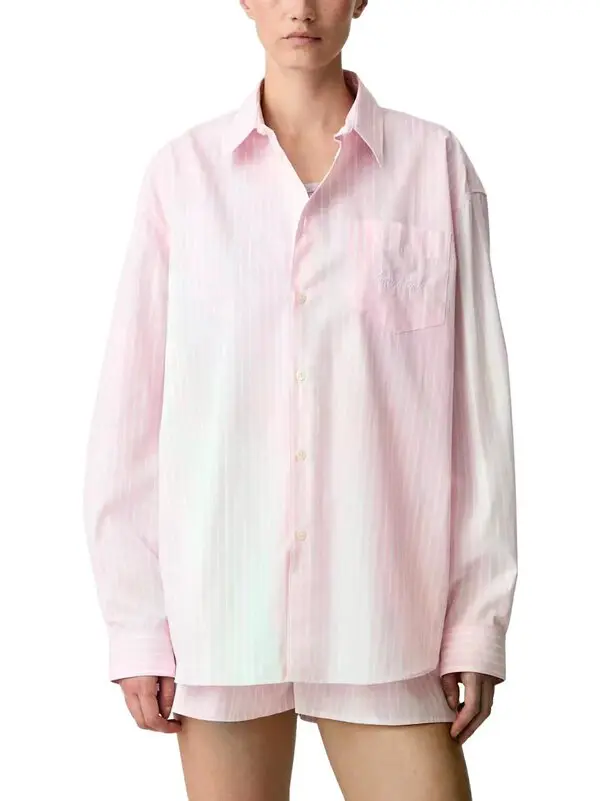 Sporty & Rich Vertical-stripe Logo-embroidered Shirt - Pink