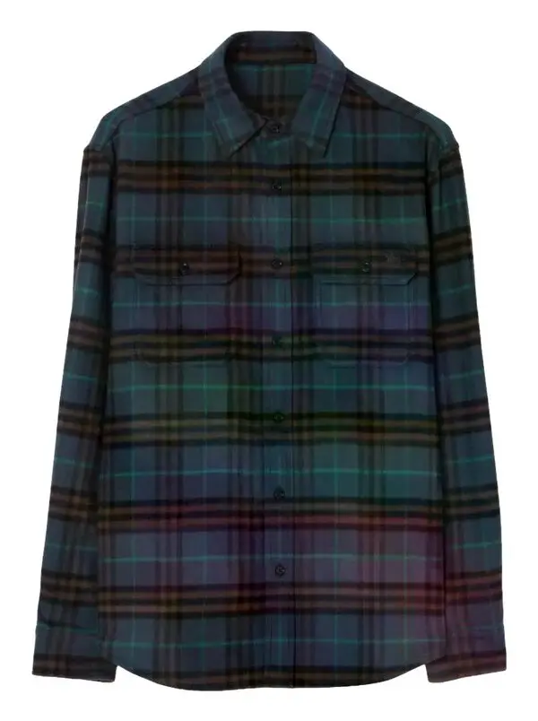 Burberry Check Wool Flannel Overshirt - Blue