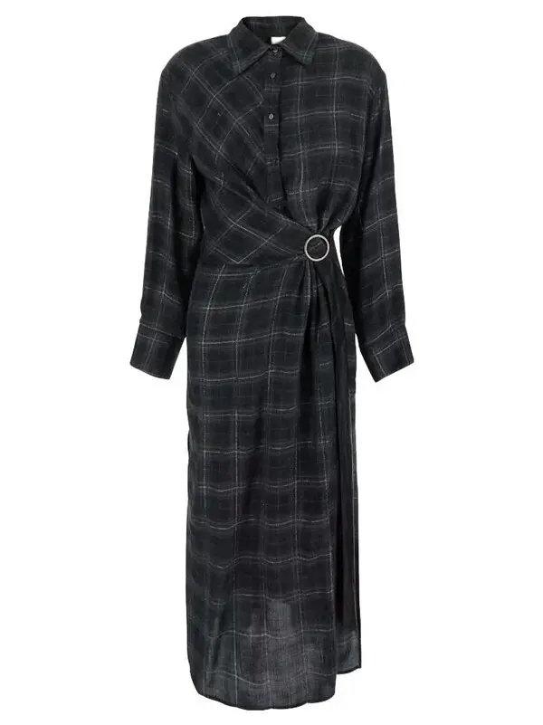 RAME Check-pattern Midi Shirt Dress - Black