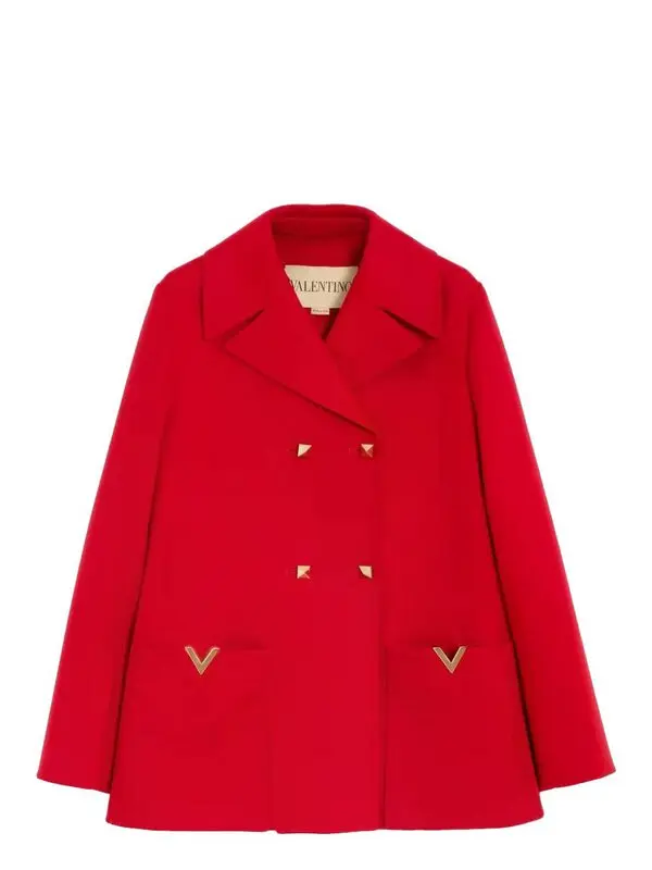 Valentino Garavani Compact Drap Double-breasted Peacoat - Red