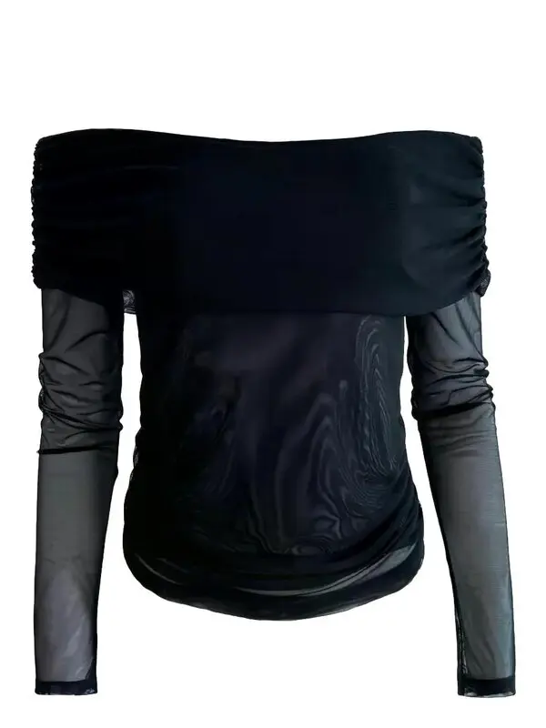 TAYLOR Sunset Off-shoulder Mesh Top - Black