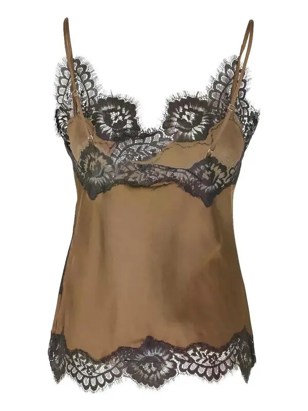 HERSKIND Lace-trim Satin Top - Brown