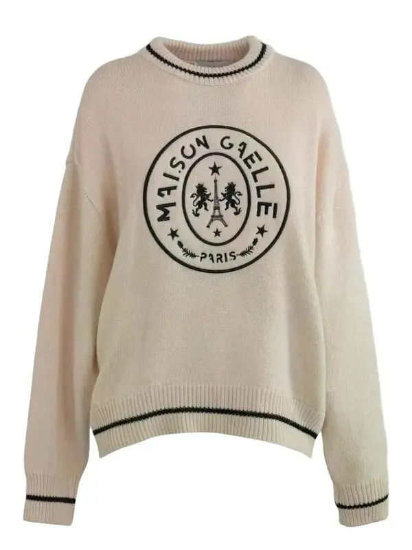 GAELLE PARIS Logo-embroidered Crew-neck Sweater - Neutrals