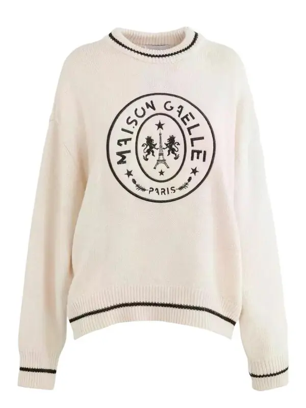 GAELLE PARIS Logo-embroidered Crew-neck Sweater - Neutrals