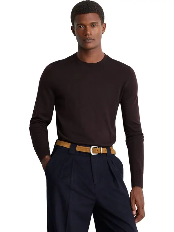 REISS Merino Wool Crew-neck Jumper - Bordeaux