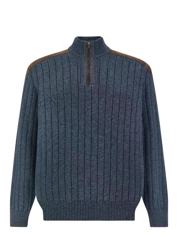 Paul & Shark Suede-panelled Half-zip Sweater - Blue