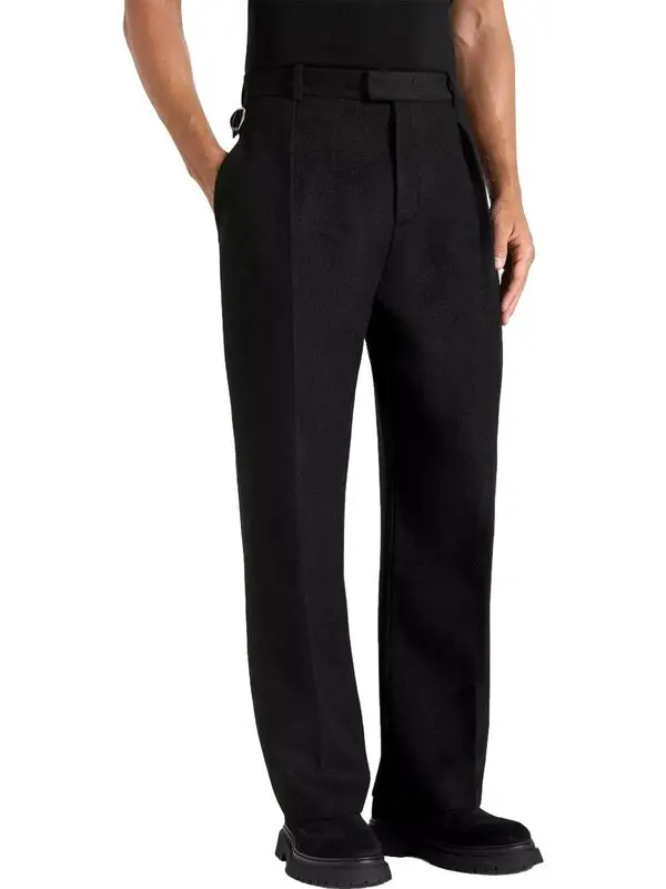 Manière De Voir Dorian In Herringbone-brushed Wool Pleated Trousers - Black