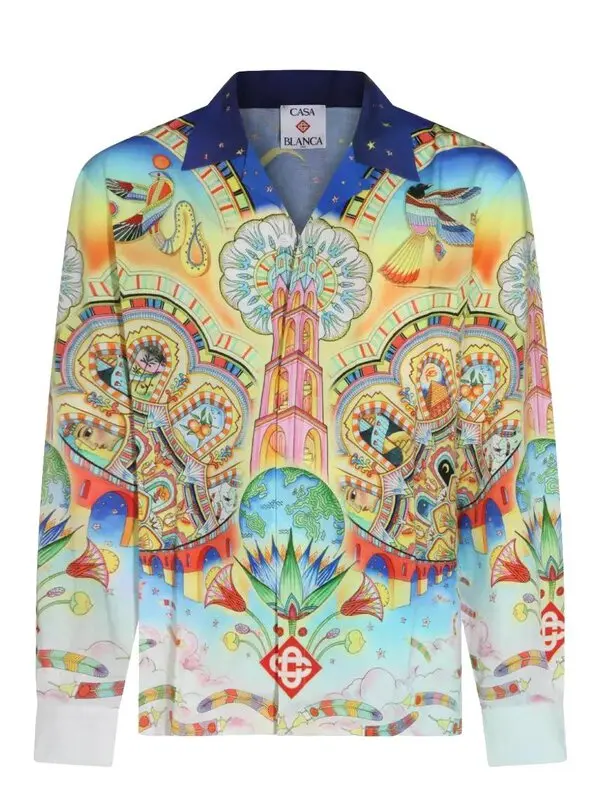 Casablanca Graphic-print Silk Shirt - Blue