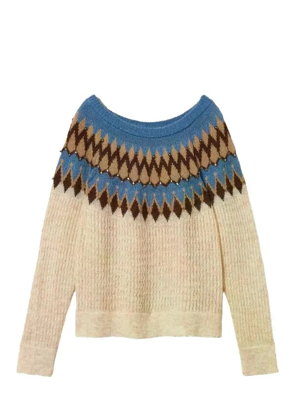 TWINSET Jacquard-knit Crystal-embellished Sweater - Neutrals