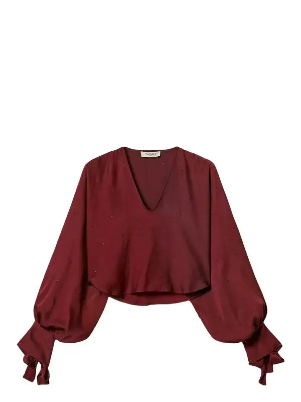 TWINSET Satin Shrug With Rhinestones - Red