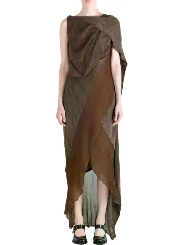 YEHUAFAN Draped Asymmetric Maxi Dress - Brown