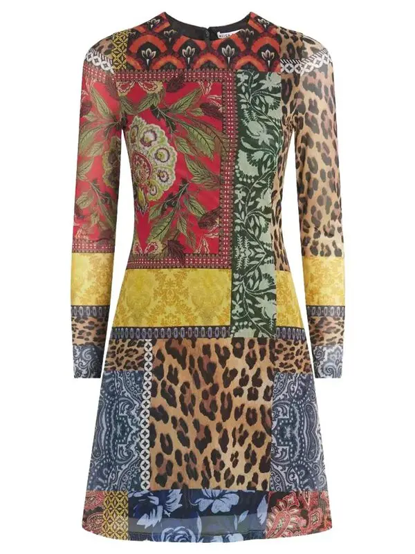 Alice + Olivia Patchwork-print Long-sleeve Mini Dress - Red