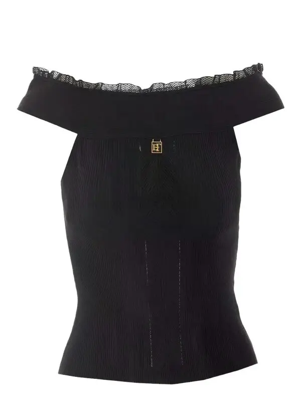 Elisabetta Franchi Off-shoulder Ribbed-knit Blouse - Black