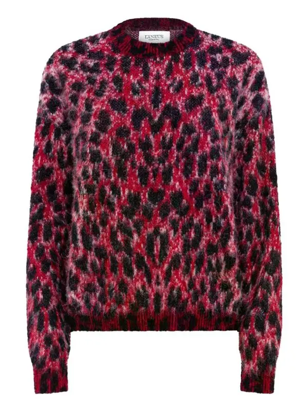 LANEUS Leopard-print Brushed-knit Jumper - Red