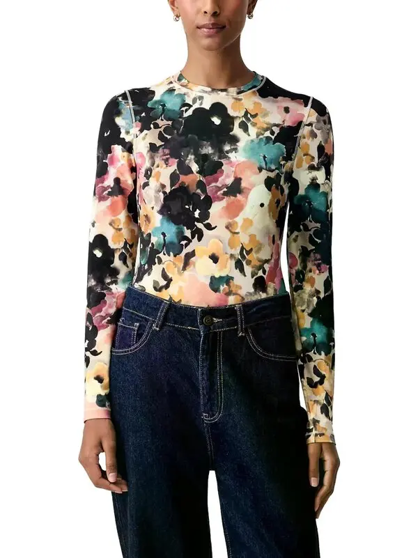 Stine Goya Floral-print Long-sleeve T-shirt - Neutrals