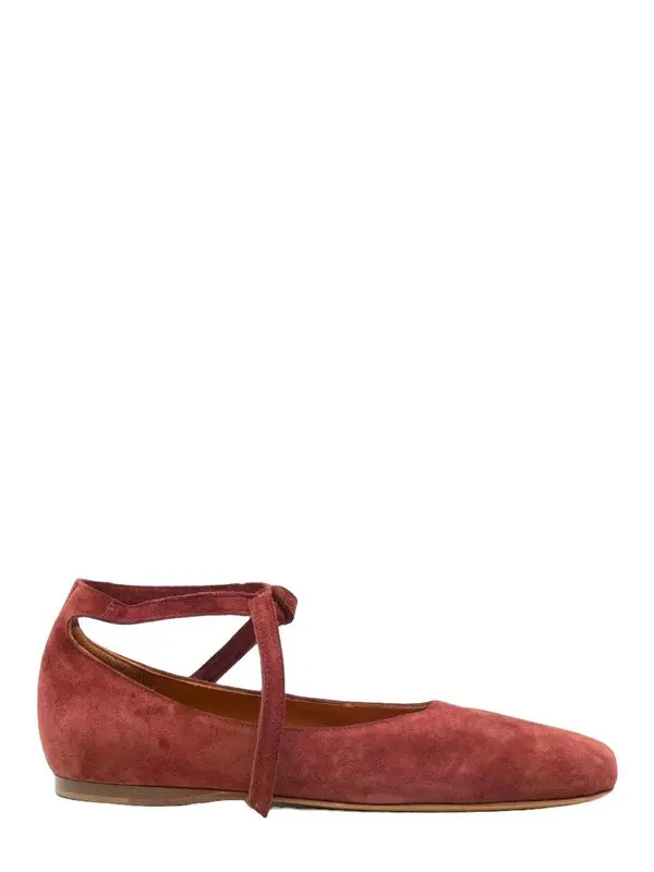 FORTE_FORTE Square-toe Tie-fastening Ballet Flats - Red