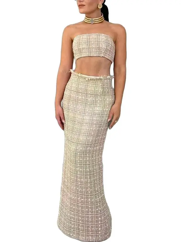 TAYLOR Fleur Strapless Tweed Top - Neutrals