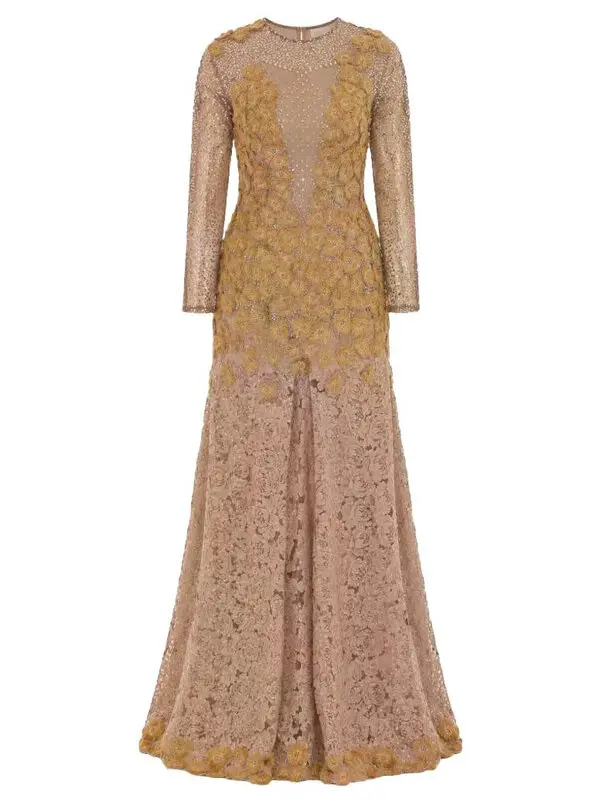 LANRE DA SILVA AJAYI Crystal-embellished Floral-lace Gown - Neutrals