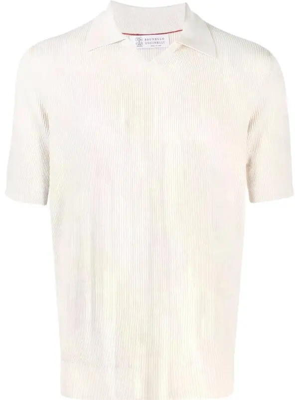 Brunello Cucinelli Ribbed Knit Polo Shirt - Neutrals