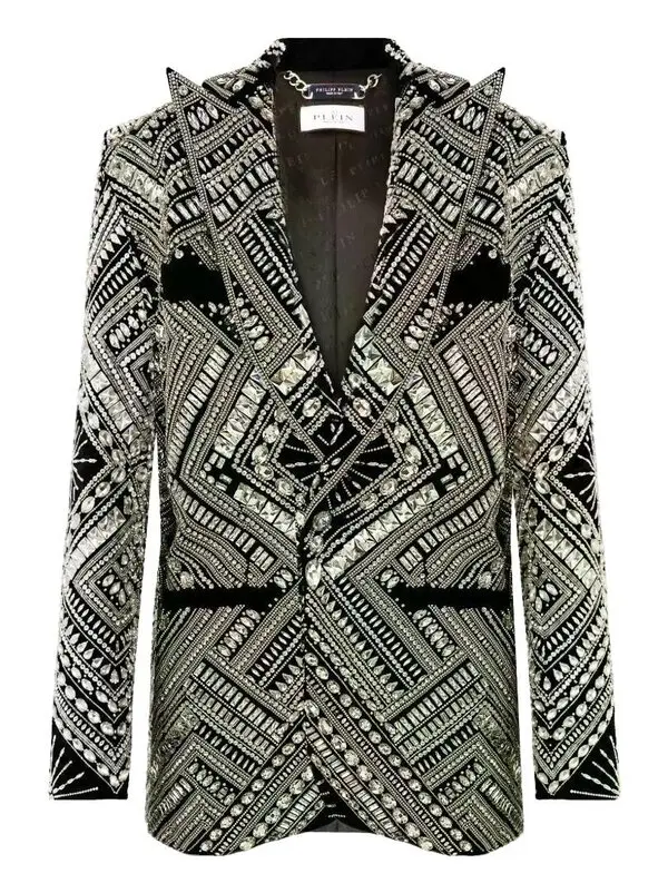 Philipp Plein Crystal-embellished Geometric-pattern Blazer - Black
