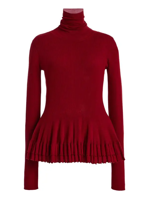 ASHLYN Merritt Turtleneck Wool-silk Top - Red