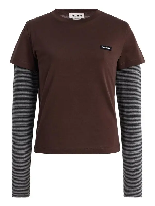 Miu Miu Layered Jersey Top - Brown