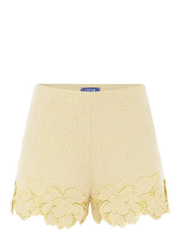 LEO LIN Elle Applique Tweed Shorts - Yellow