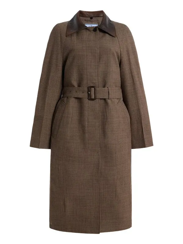Prada Houndstooth Wool Coat - Brown