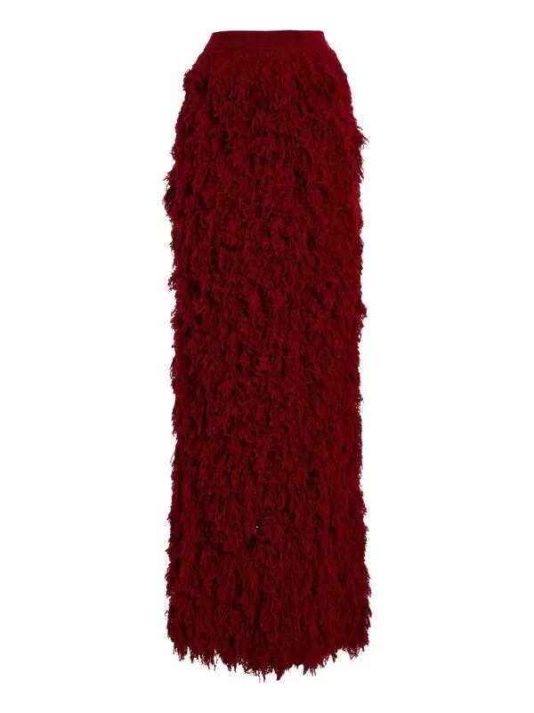 ASHLYN Curly Textu Wool Maxi Skirt - Red