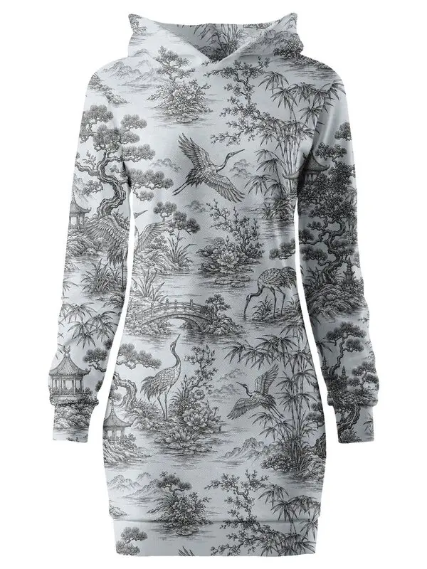 ALOHA FROM DEER Crane Garden Oversoze Hoodie Dress - Grey