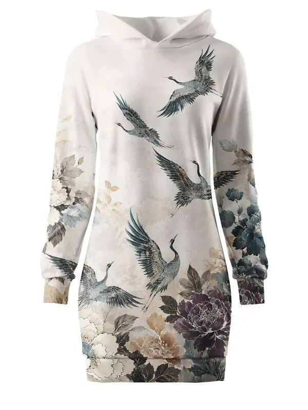 ALOHA FROM DEER Flying Cranes Oversize Hoodie Dress - Grey