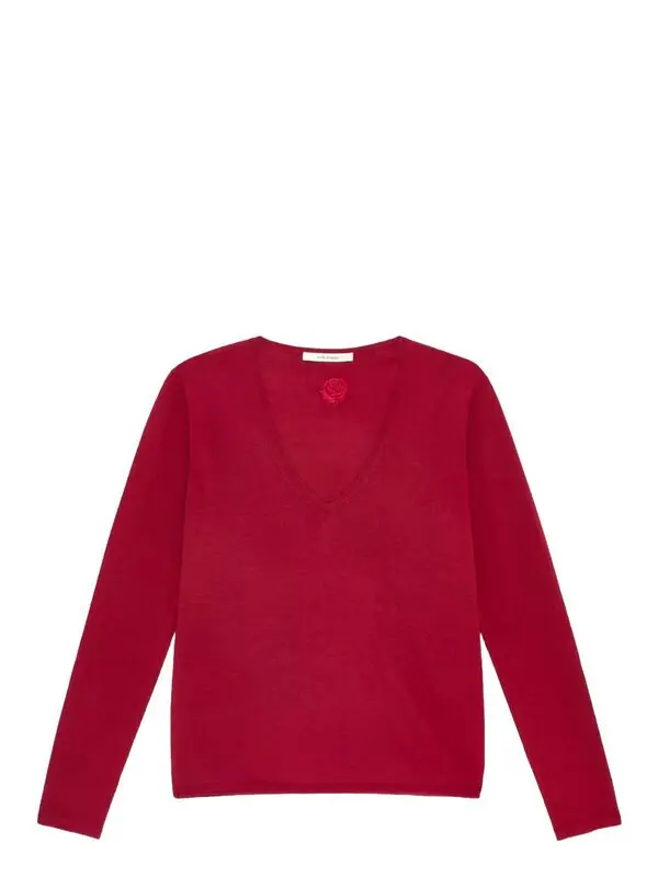 Malìparmi Rose-embroidered V-neck Sweater - Red