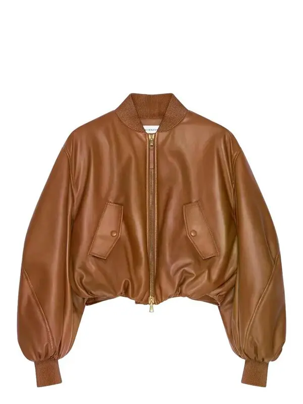 Givenchy Cropped Cocoon Bomber In Nappa Leather - Brown