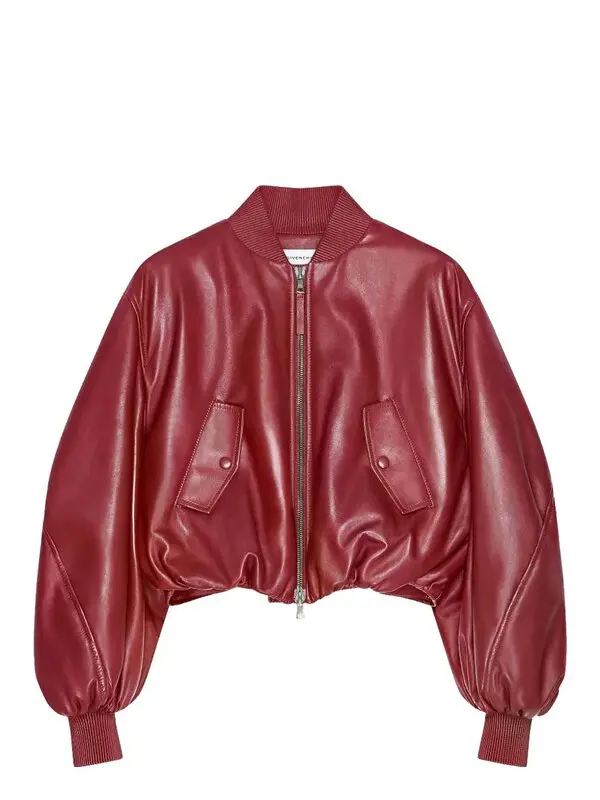 Givenchy Cropped Cocoon Bomber In Nappa Leather - Red