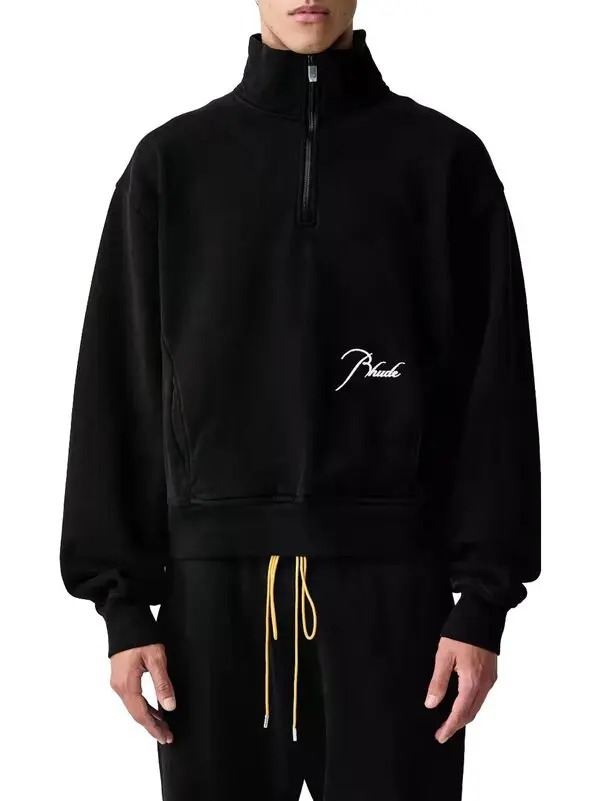 Rhude Logo-embroidered Quarter-zip Sweater - Black