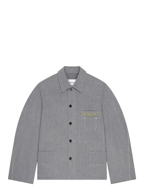 Givenchy Jacket In Herringbone Denim Embroidered Paris - Grey