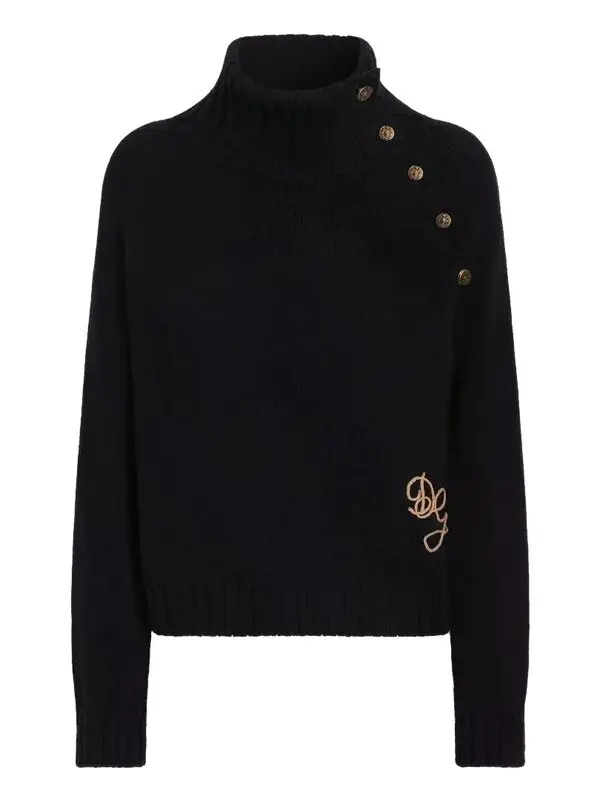 Dolce & Gabbana Smooth-knit Turtleneck With Logo - Blue