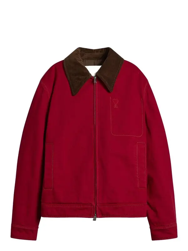 AMI Paris Cotton Twill Zipped Adc Jacket - Ruby Red
