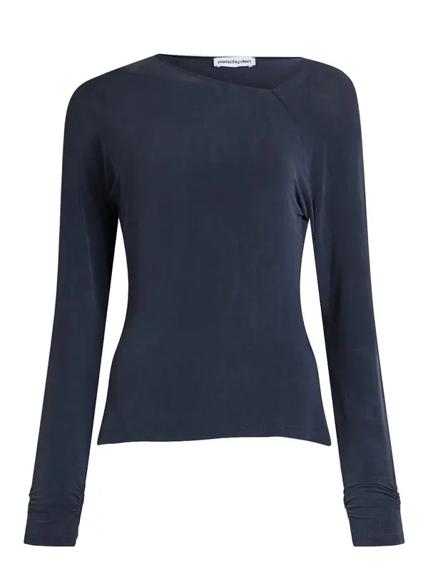 PEACHY DEN Cupro Balloon Sleeve Top - Deep Navy