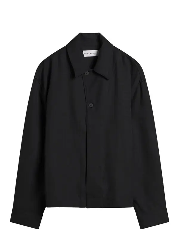 Studio Nicholson Rrick Tech Wool Open Collar Shirt - Black