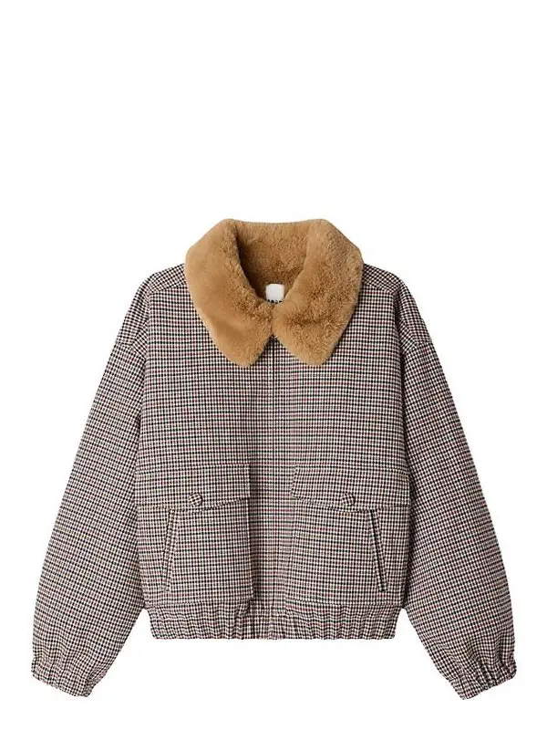 Sandro Checked Contrast-collar Stretch-cotton Jacket - Brown