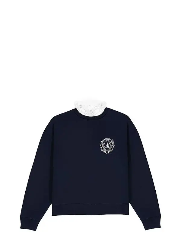 Maje Varsity-embroidered Oversized Cotton Sweatshirt - Navy