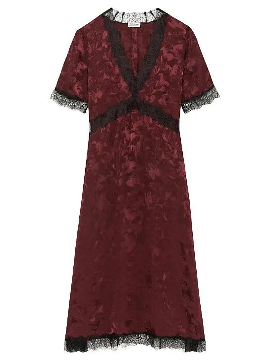 Zadig&Voltaire Redoxal Lace-trim Silk-jacquard Midi Dress - Cherry