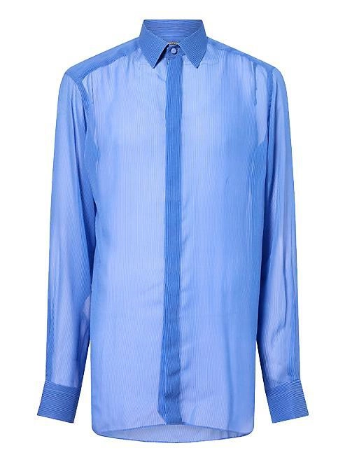 TOM FORD Striped Sheer Long Sleeve Silk Shirt - Bright Blue