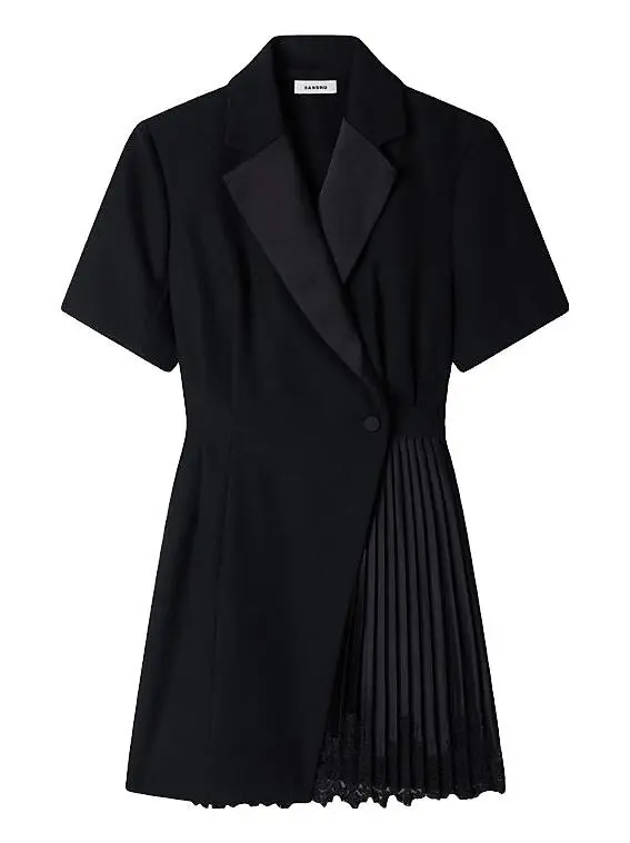 Sandro Wraparound Lapel-collar Wool-blend Mini Dress - Black