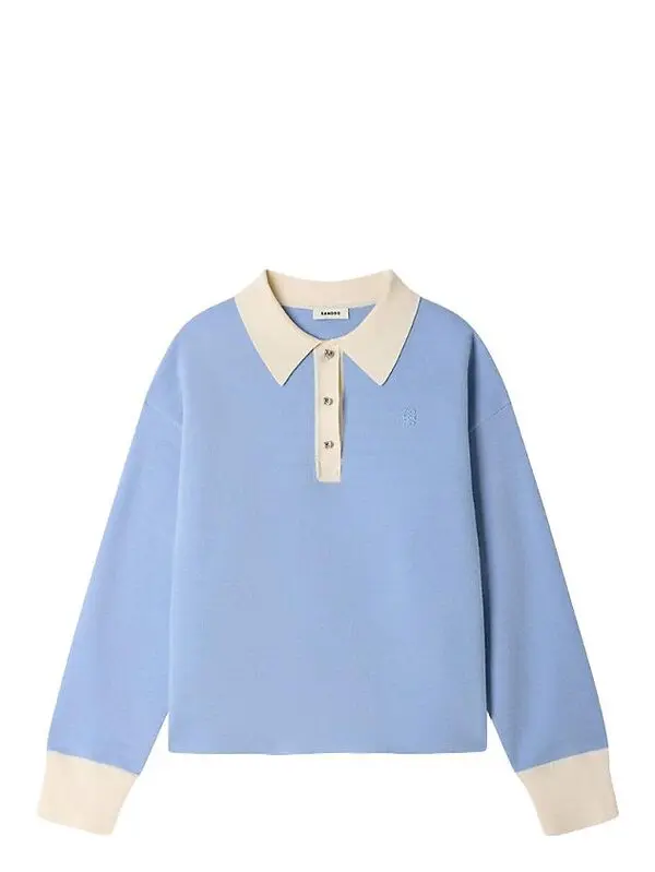 Sandro Collared Two-tone Wool-blend Polo - Sky Blue