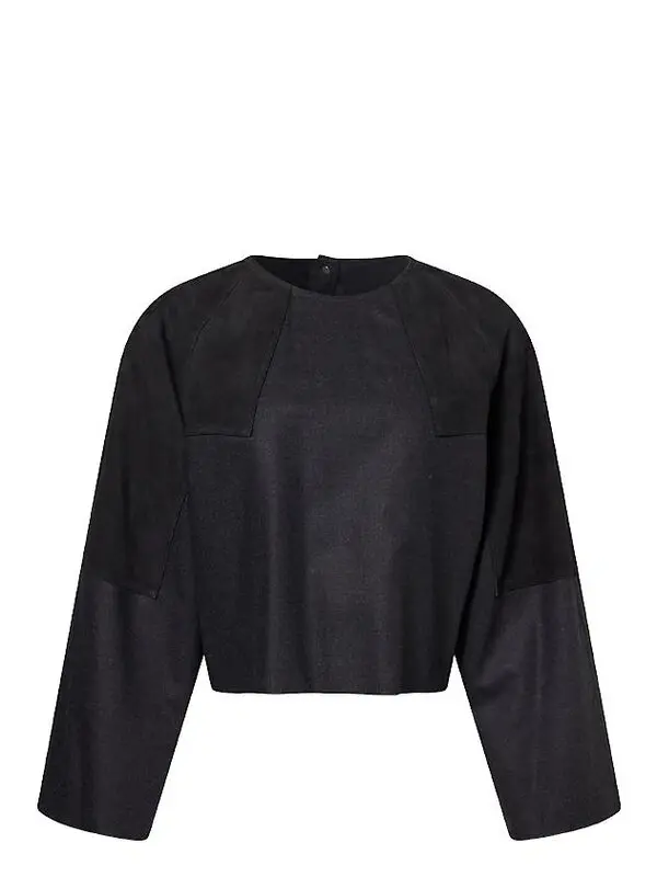 Max Mara Panelled Crop Wool Flannel Blouse - Dark Grey