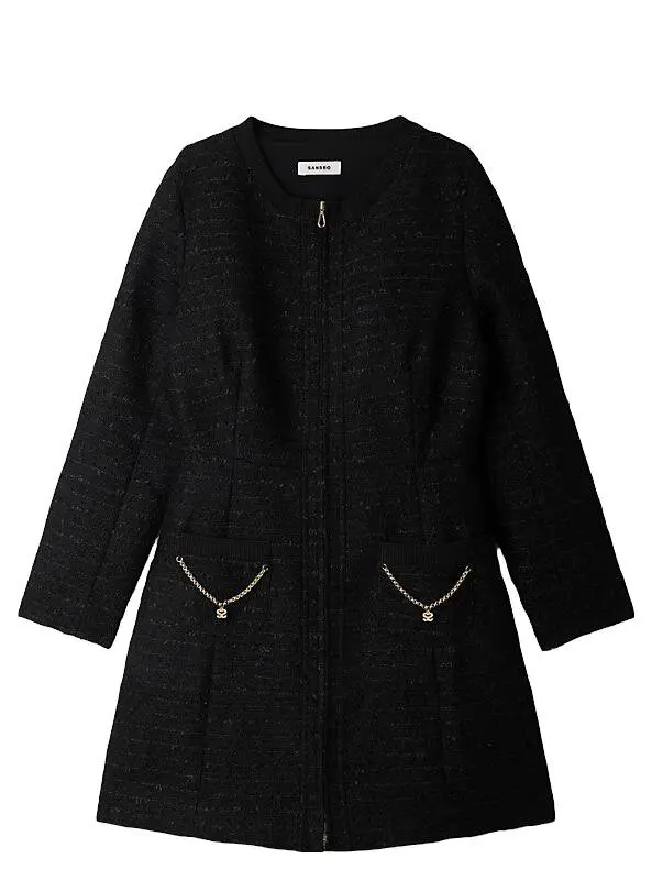 Sandro Zipped Chain-embellished Woven Mini Dress - Black